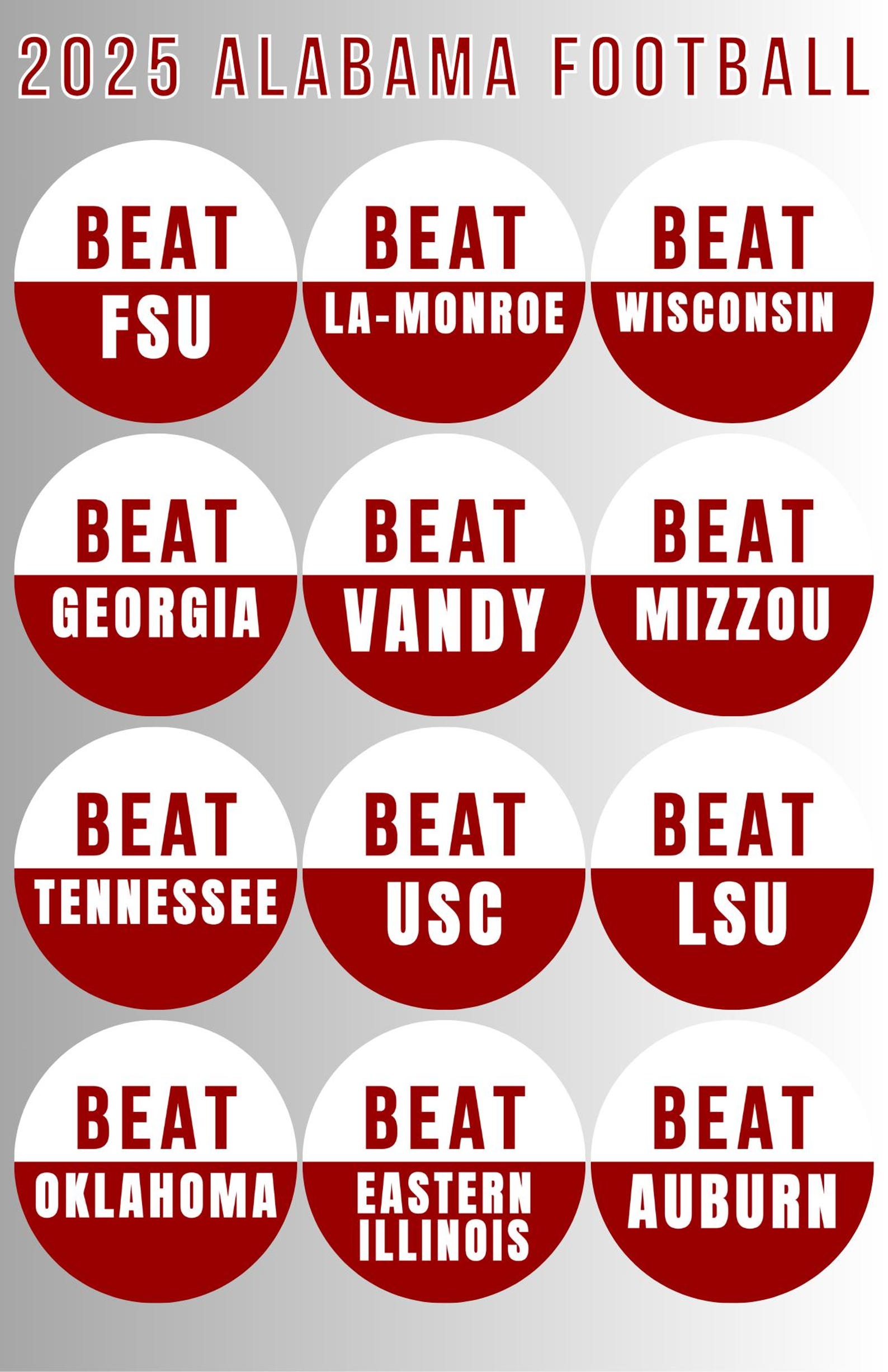 ALABAMA BEAT OPPONENT Buttons, Bama Game Day Buttons, Beat Opponent ...