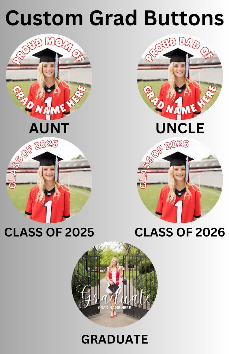Custom Graduation Buttons, Personalized Grad Pins, Class of 2026 Party ...