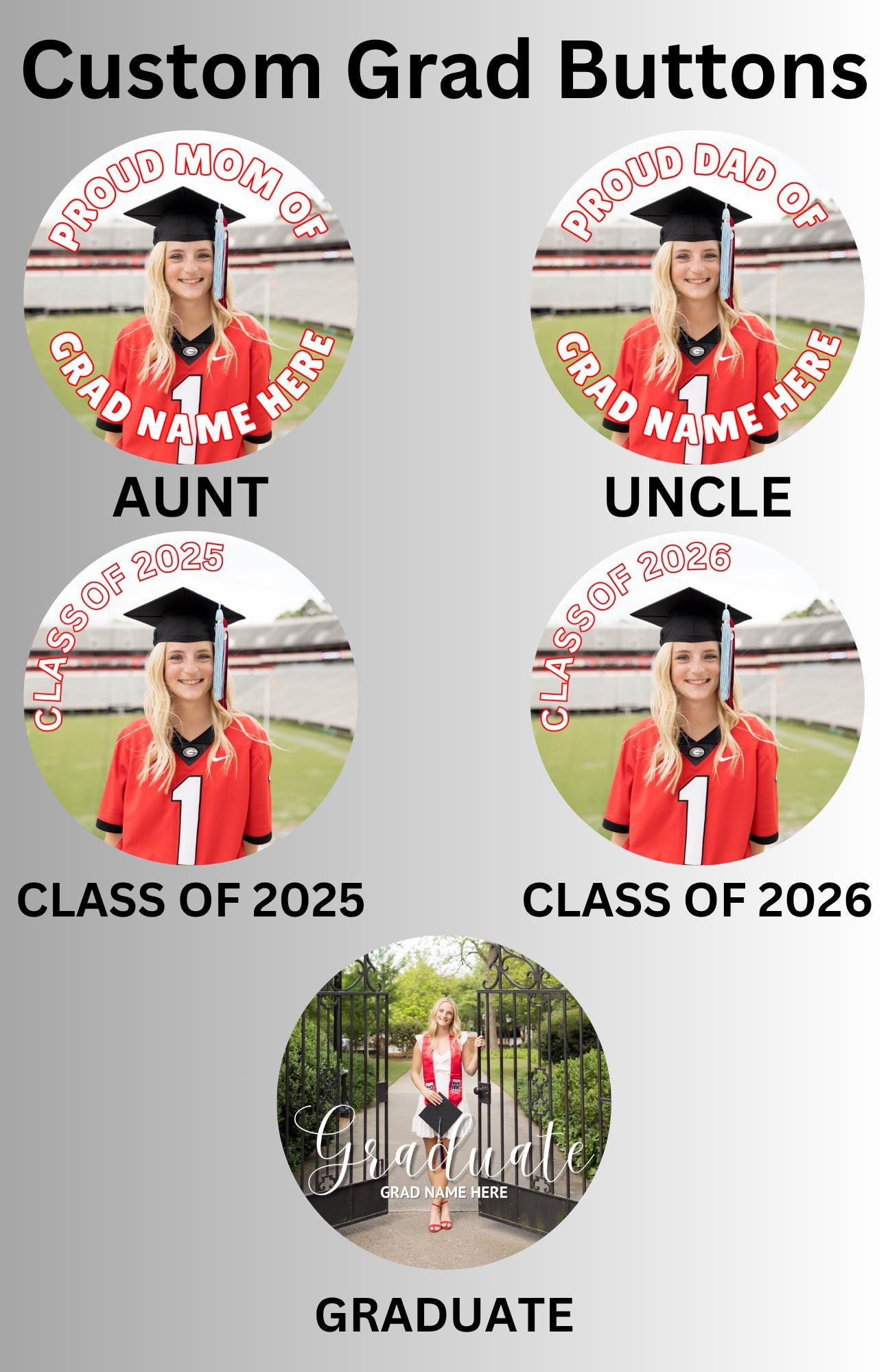 Custom Graduation Buttons, Personalized Grad Pins, Class of 2026 Party ...