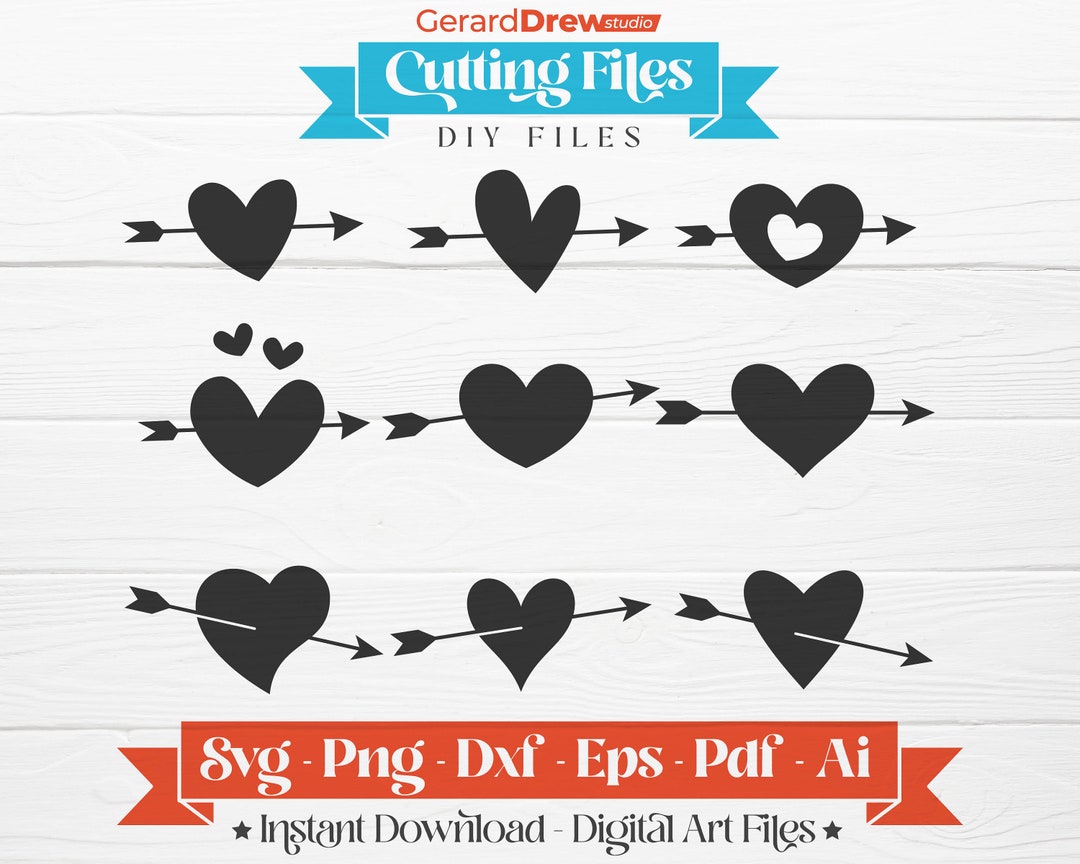 9 Different Heart and Arrow Collection Svg, Png, Dxf, Eps, Pdf, Ai ...