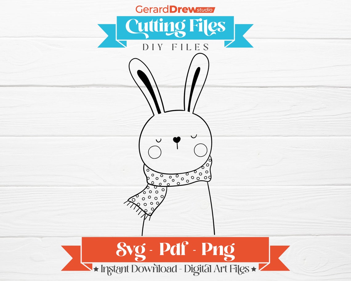 Cute Bunny SVG Cute Bunny PNG Cute Bunny PDF Outline Cut - Etsy