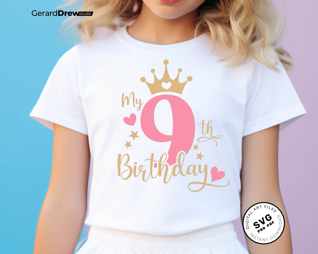 9th Birthday SVG | Girl's Birthday Cut Files (digital Download) - Etsy