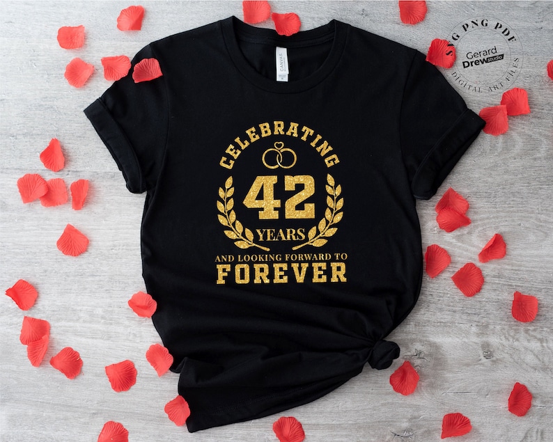 42nd Wedding Anniversary, Gold Glitter Design (PNG SVG PDF) - Etsy