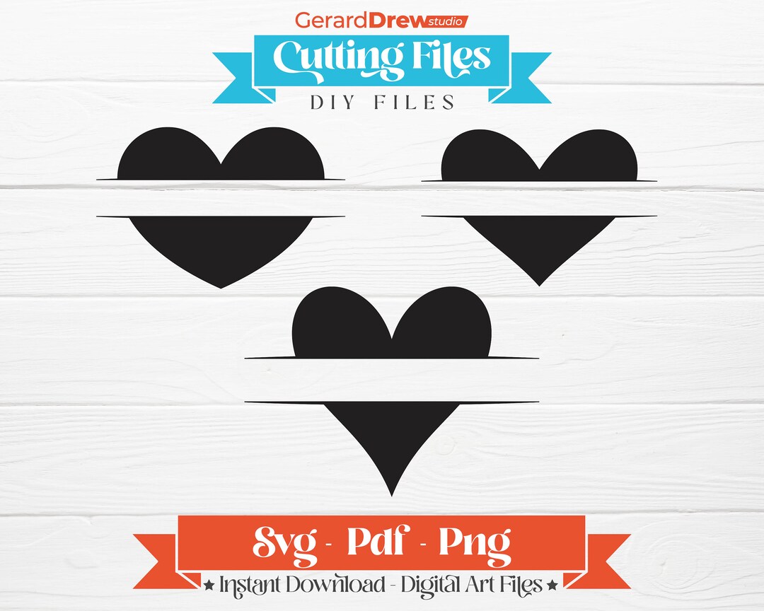 Heart Split SVG PNG PDF Heart Split Name Frame Cut File for - Etsy