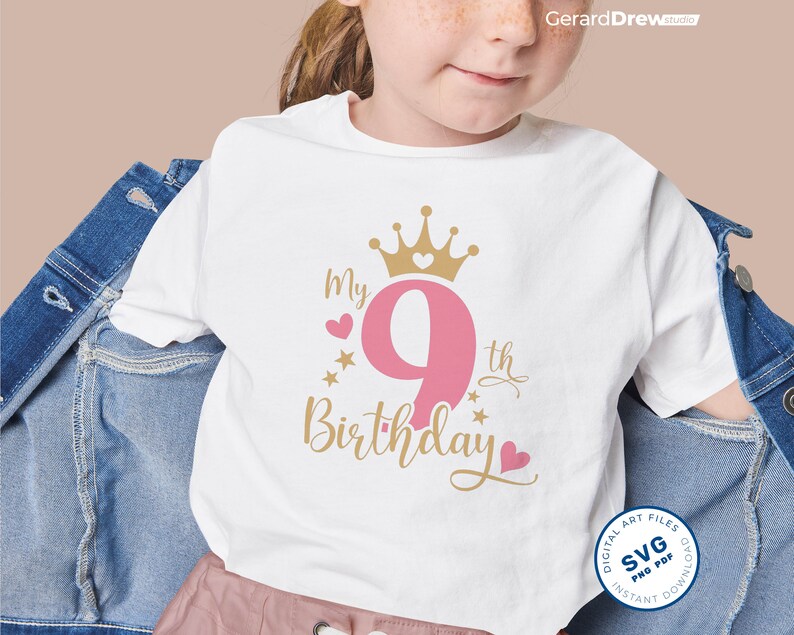 9th Birthday SVG | Girl's Birthday Cut Files (digital Download) - Etsy