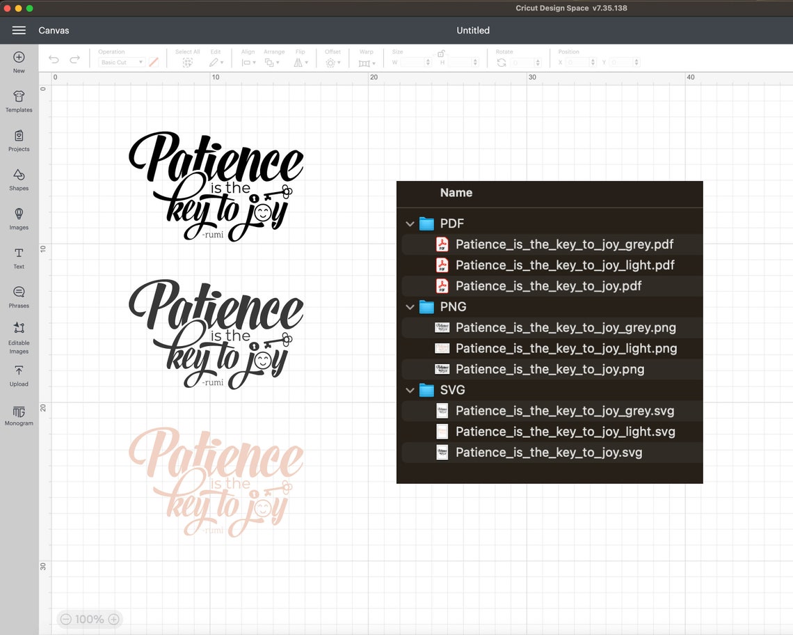 Patience is the Key to Joy SVG PNG PDF Saying Svg Patience - Etsy