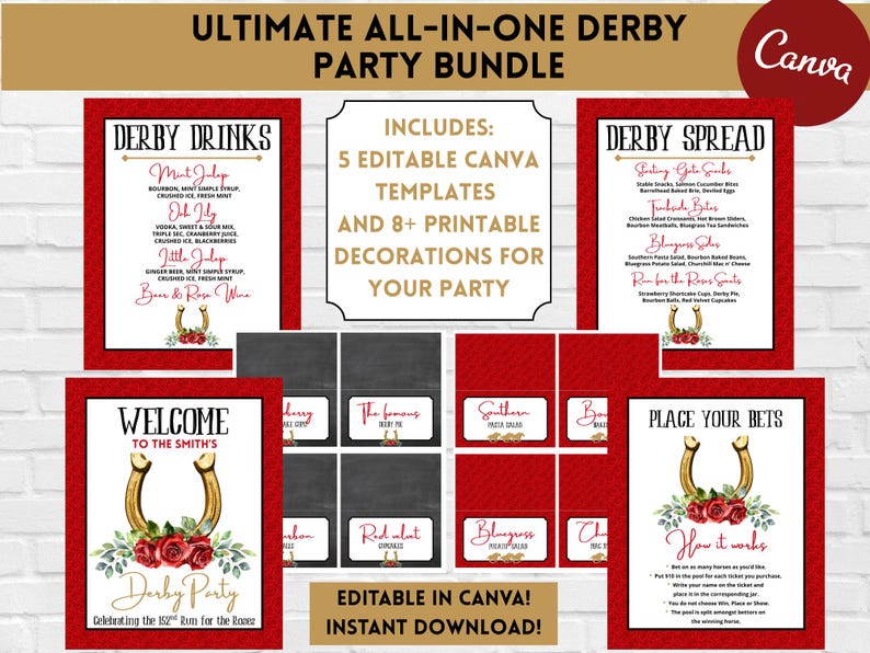 Kentucky Derby Party Printable Bundle | Editable Canva Decor Kit | Run ...