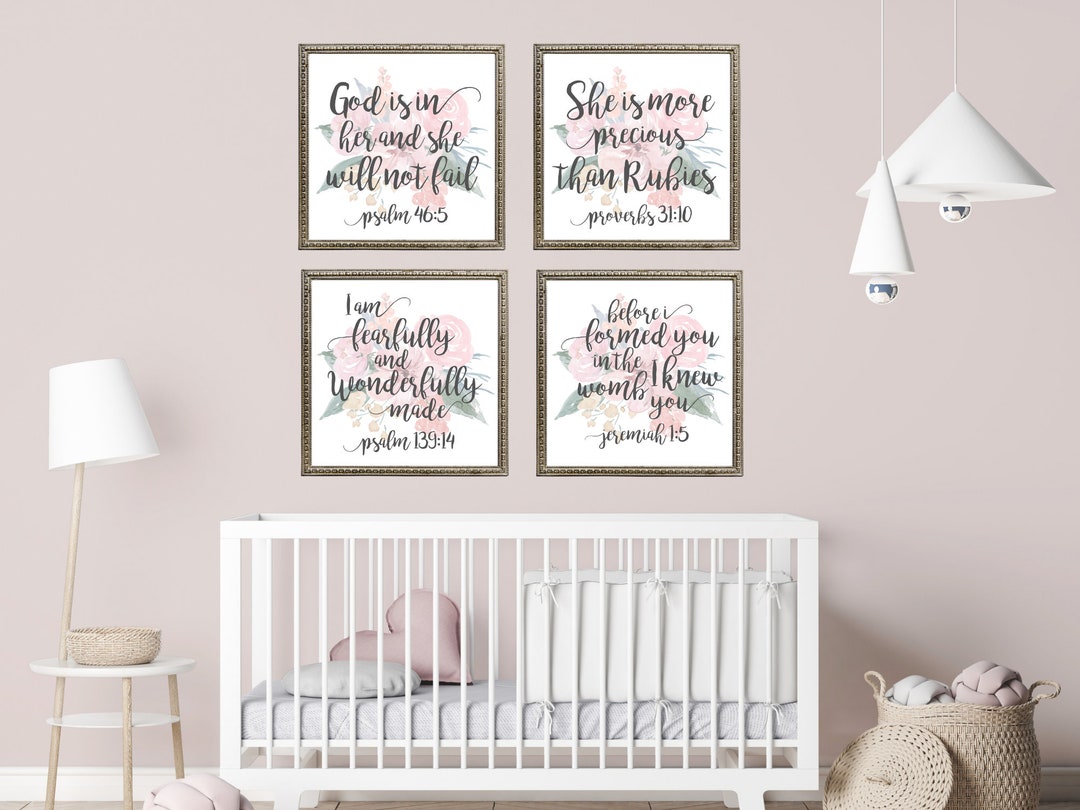 Floral Scripture Nursery Decor, Bible Verse Wall Art, Girl Nursery Wall ...