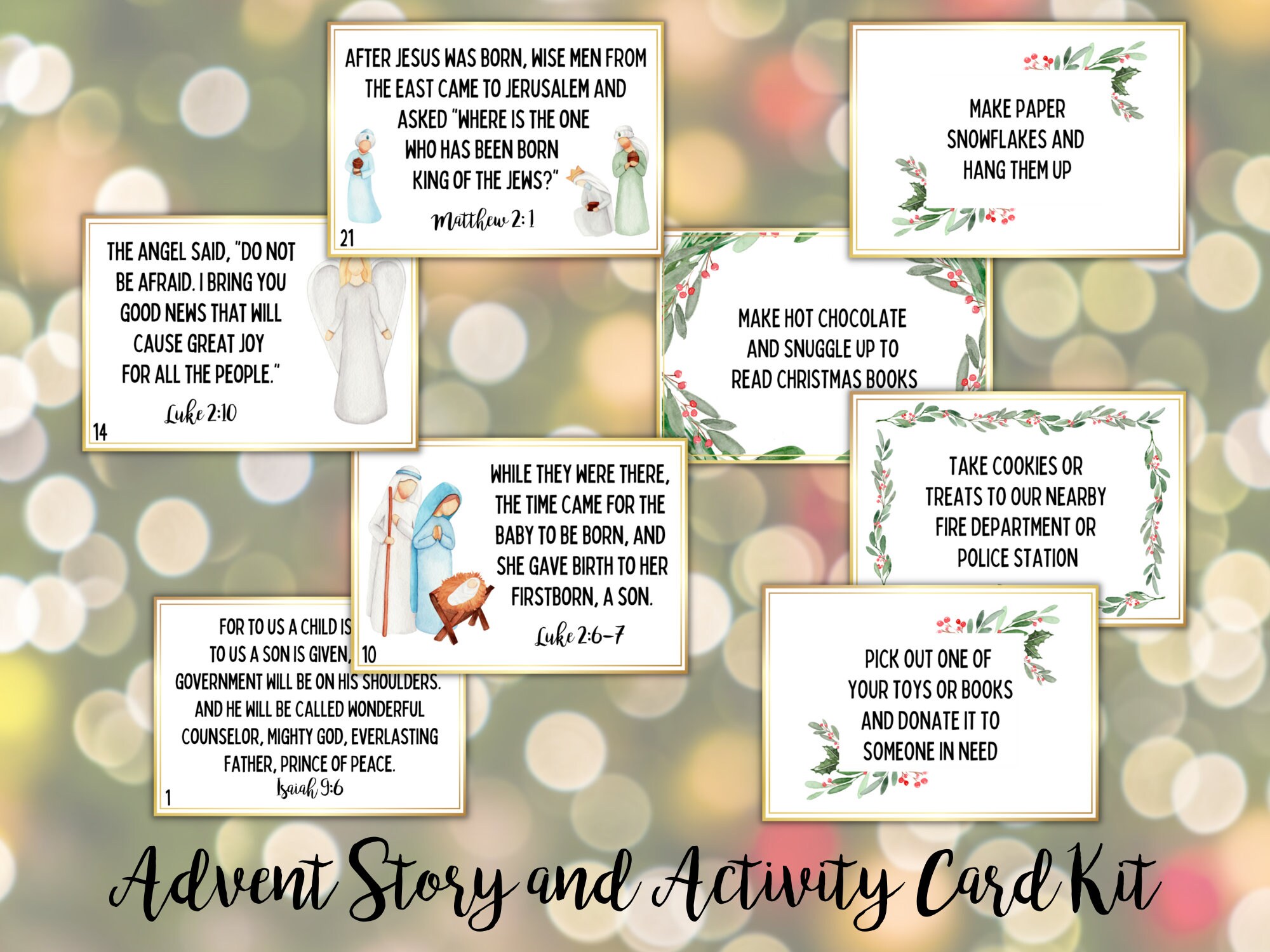 Printable Christmas Advent Scripture and Activity Cards, Kids Advent ...