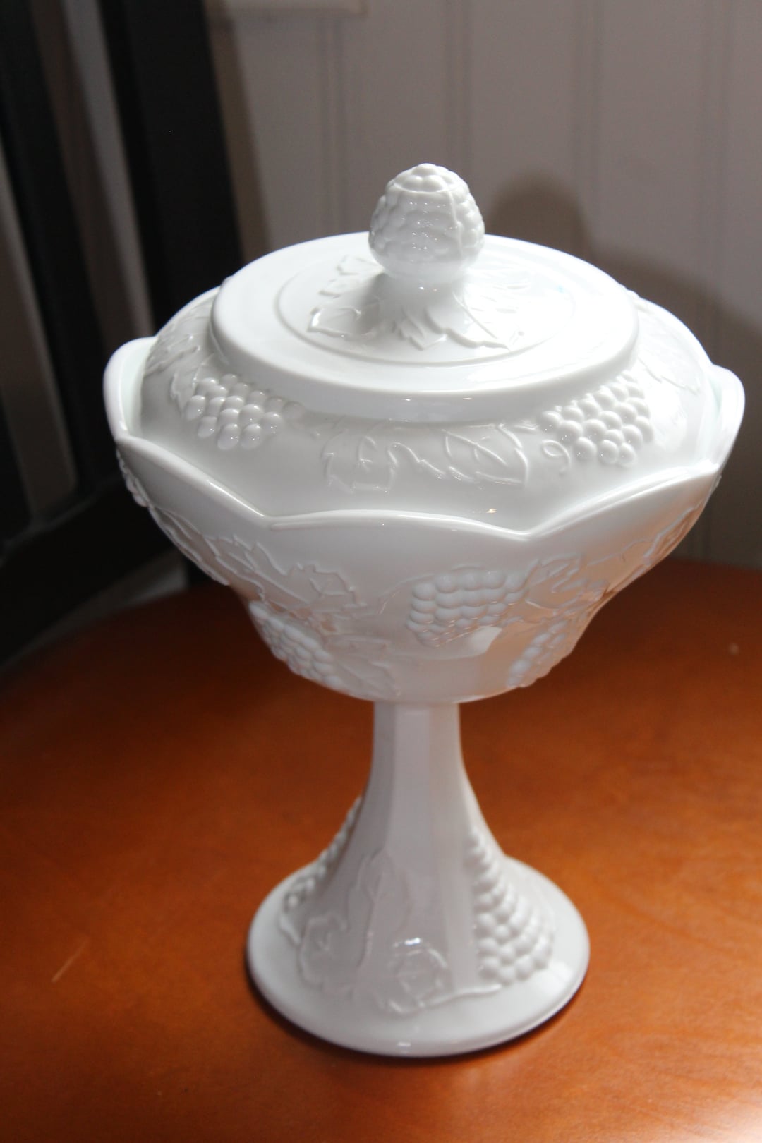 White Lidded Pedestal Compote With Grape Pattern - Etsy