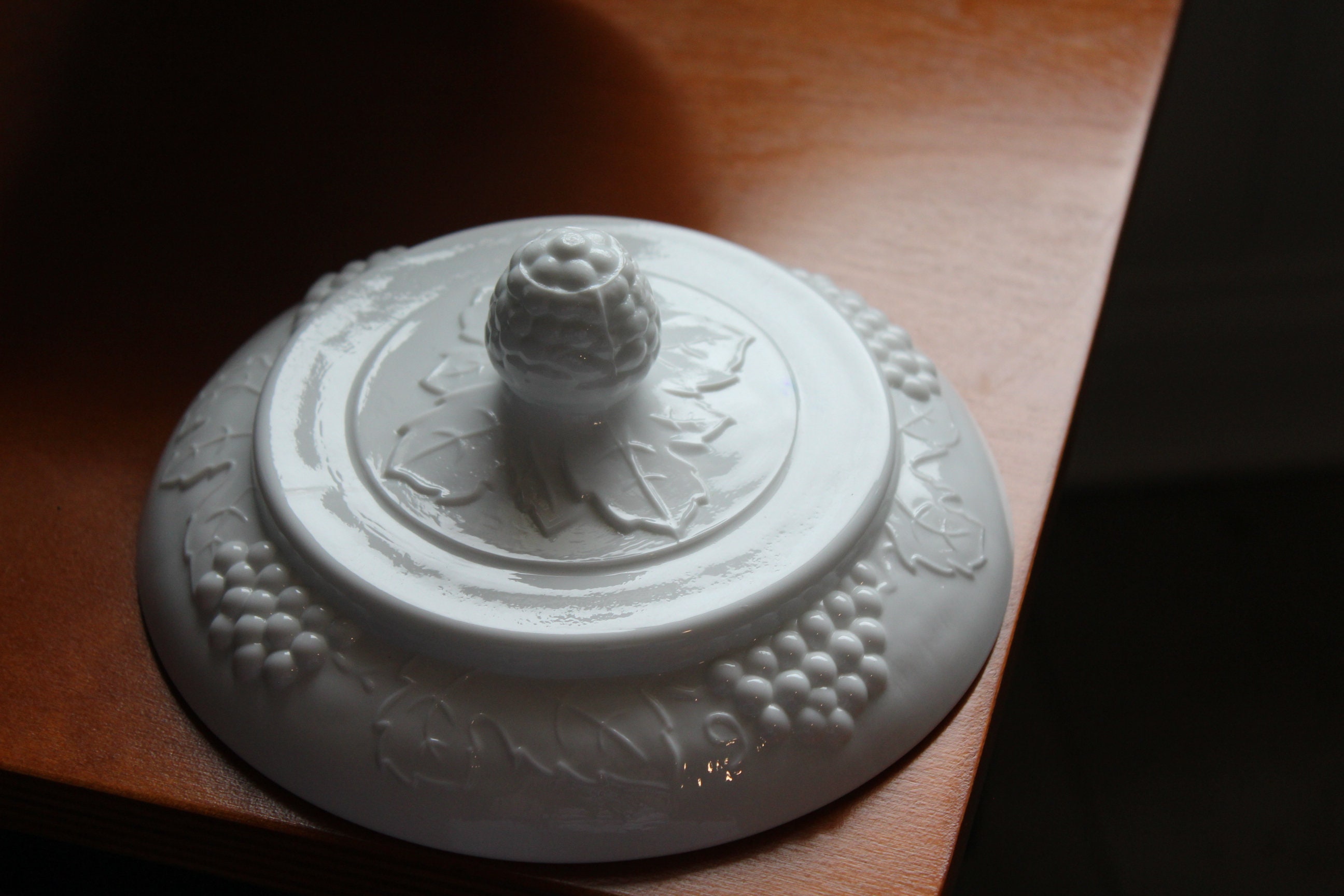White Lidded Pedestal Compote With Grape Pattern - Etsy