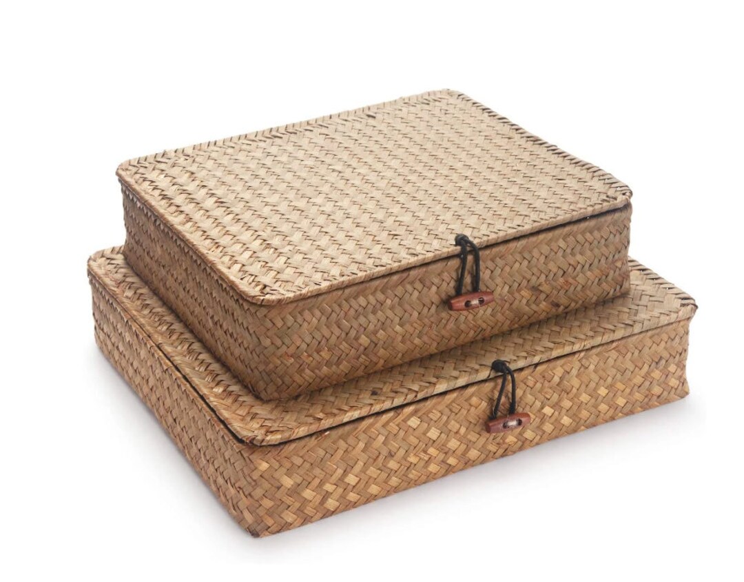 Rectangular Seagrass Storage Baskets With Lidset 2 Seagrass - Etsy
