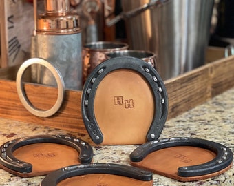 Engraved Horseshoe & Leather Rustic Coasters. New Colors. LIMITED ...
