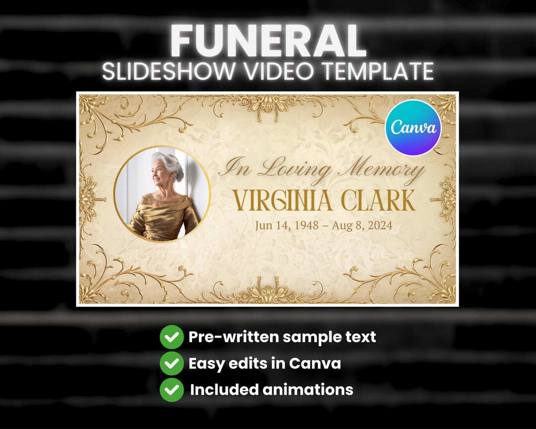 Animated Funeral Slideshow Video Template, for Women, Canva ...