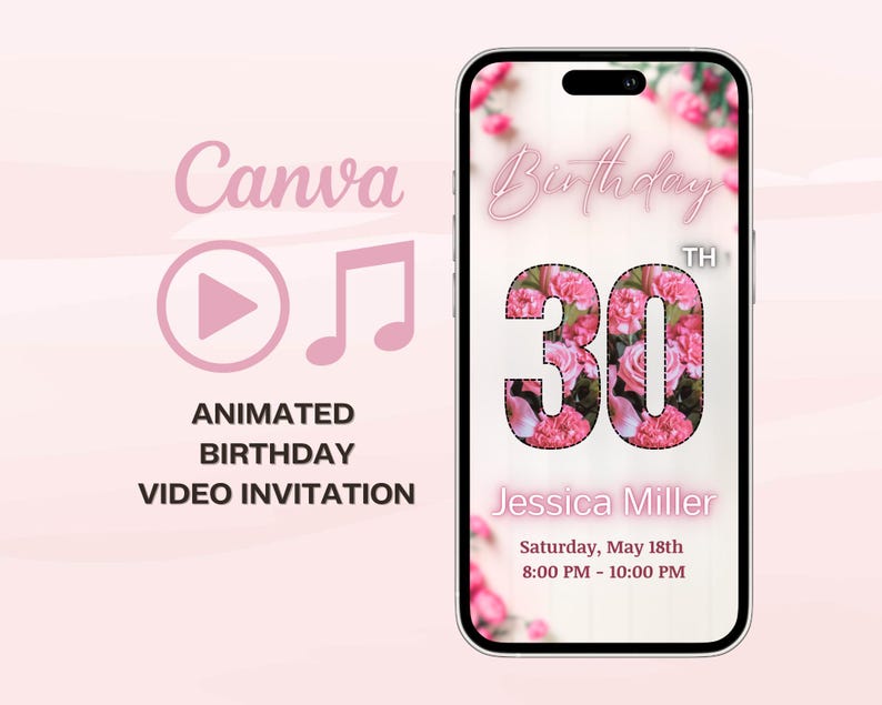 Animated 30th Birthday Invitation, Custom Editable Canva Template Video ...