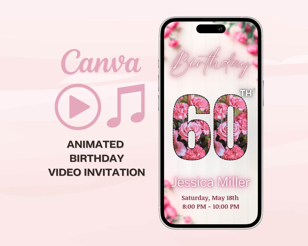 Animated 60th Birthday Invitation, Custom Editable Canva Template Video ...