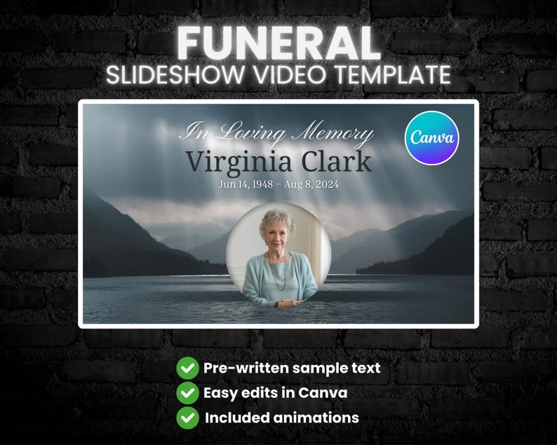 Animated Funeral Slideshow Video Template, for Women Men, Canva ...