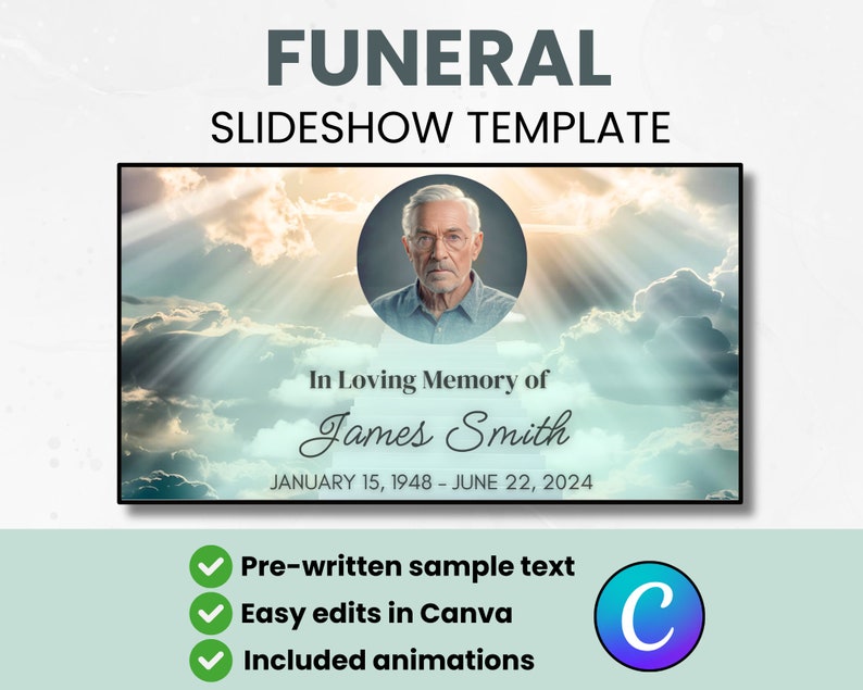 Heaven Sky Memorial Slideshow Template for Men, Custom Funeral ...