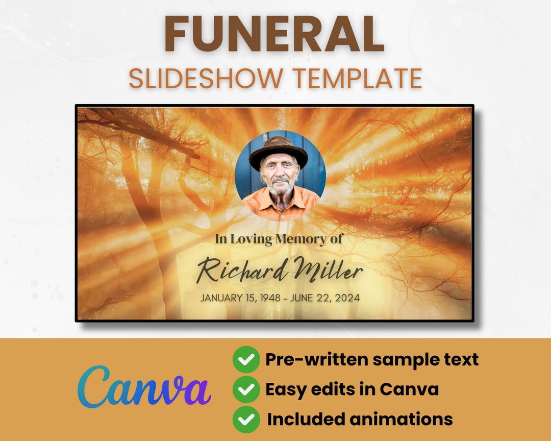 Memorial Slideshow for Men, Custom Canva Funeral Video Template ...
