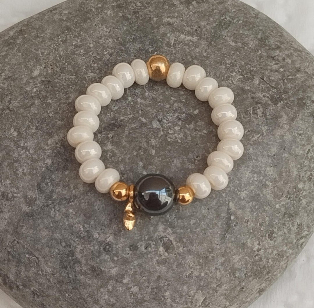 Elastic Ring With White Beads 3mm L Fine Stretch Ring Featuring Pearl ...