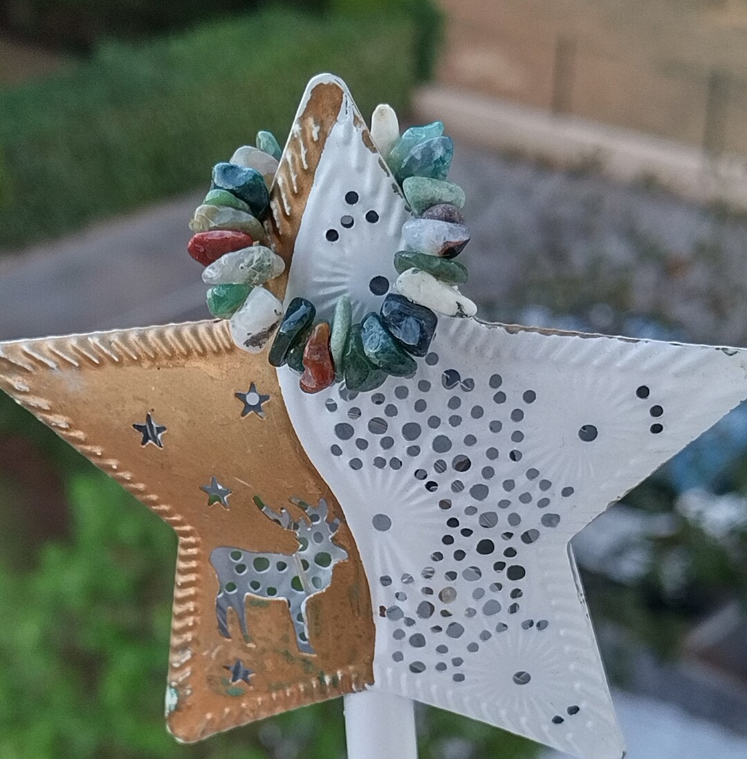 Indian Agate Stretch Ring L Gemstone Ethnic Bead Ring L Harmony Stone L ...