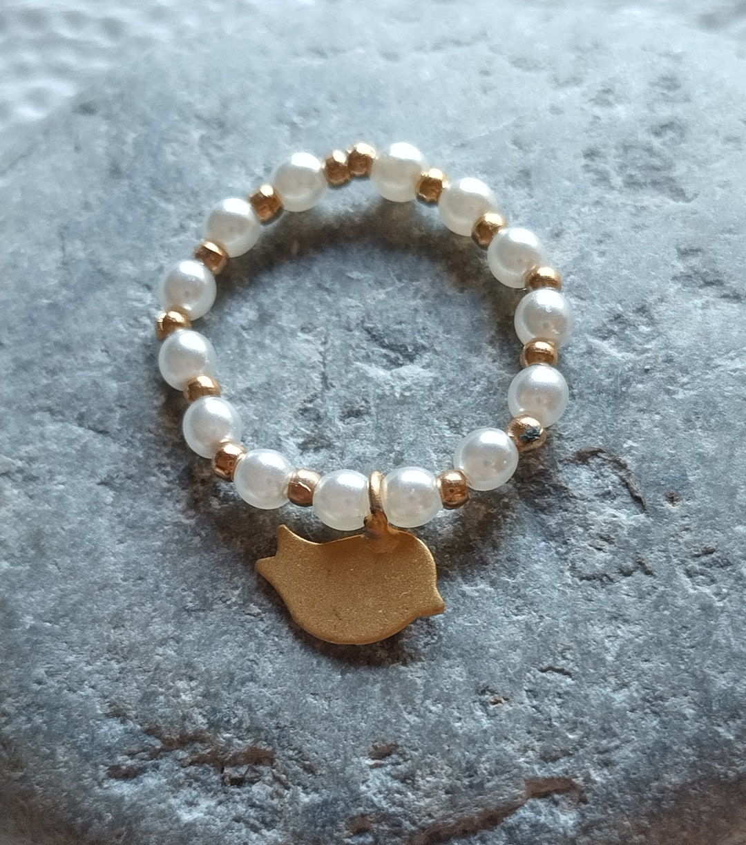 Elastic Ring With White Beads 3mm L Fine Stretch Ring Featuring Pearl ...