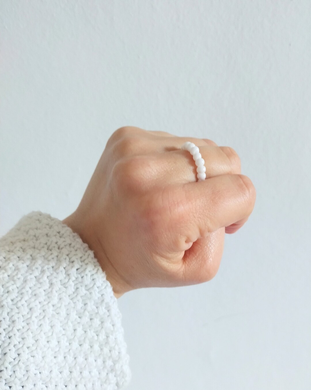 White Ring With Czech Glass Seed Beads - Etsy