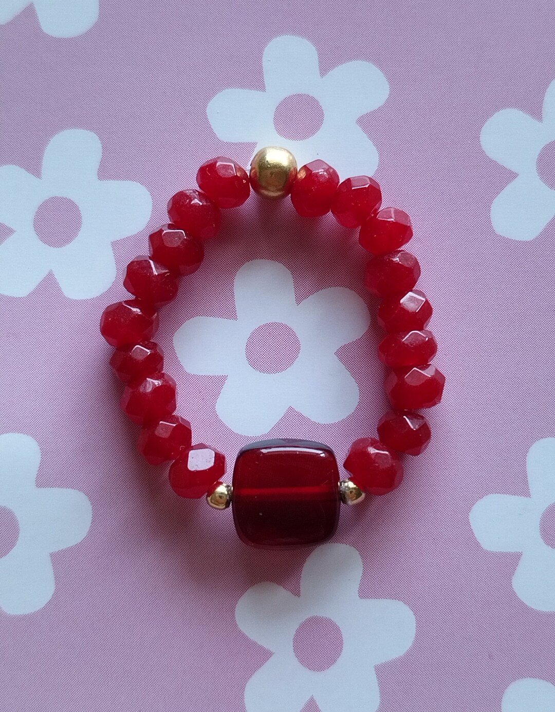 Stretchable Ruby and Garnet Ring, Pearls Mounted on an Elastic Thread ...