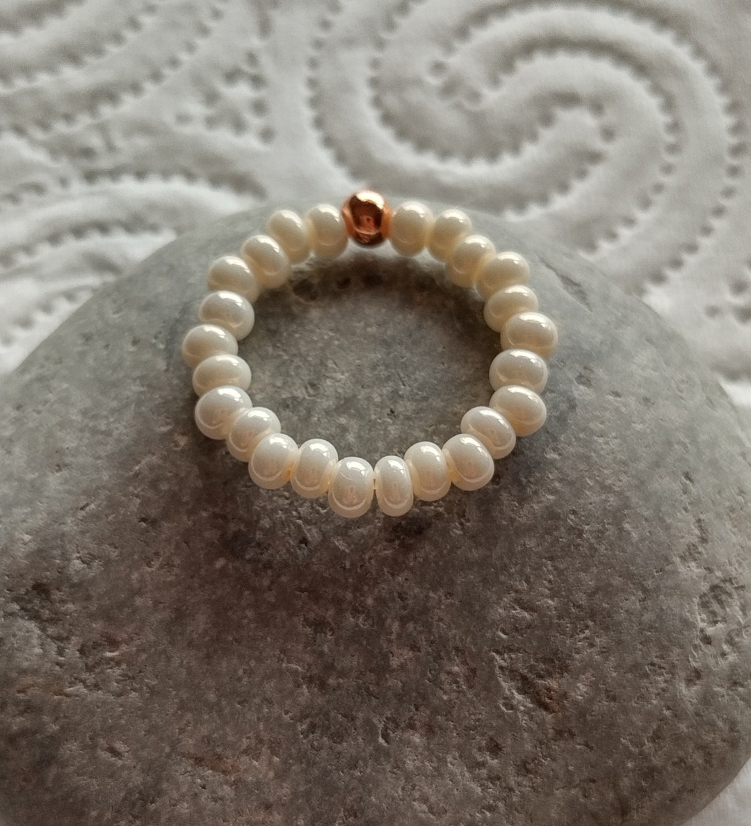 Stackable Stretch Ring in Ivory Color in Pearly and Lustrous Czech ...