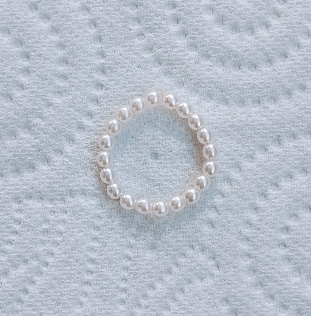 Elastic Ring With White Beads 3mm L Fine Stretch Ring Featuring Pearl ...