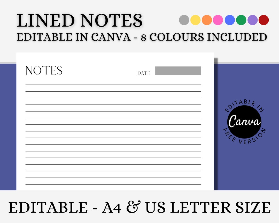 EDITABLE Notes Sheet A4 & US Letter Sizes I 8 Colours I Notes - Etsy México