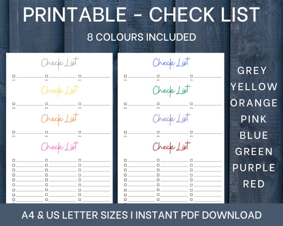 Printable Check List I A4 & US Letter Sizes I PDF Instant - Etsy