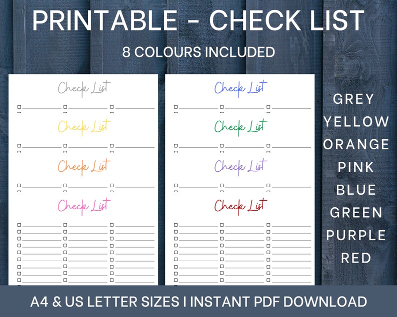 Printable Check List I A4 & US Letter Sizes I PDF Instant Download I 8 ...
