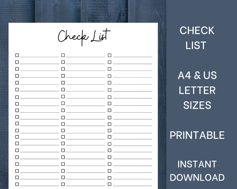 Check List I Printable I A4 & US Letter Sizes I PDF Instant - Etsy Hong ...