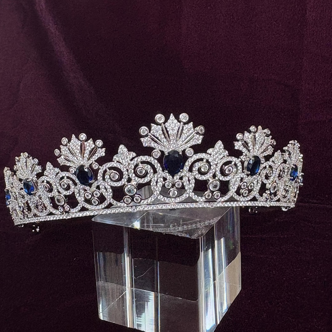 Navy Royal Blue Gem Sapphire Color Silver Wedding Tiara Elegant Luxe ...