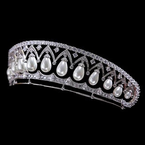 Pearl Wedding Tiara Handmade Luxury Lab Diamond Bridal Headpiece ...