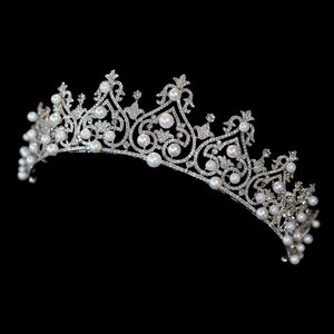 The Württemberg Ornate Pearl Tiara High Quality Wedding Crown CZ ...