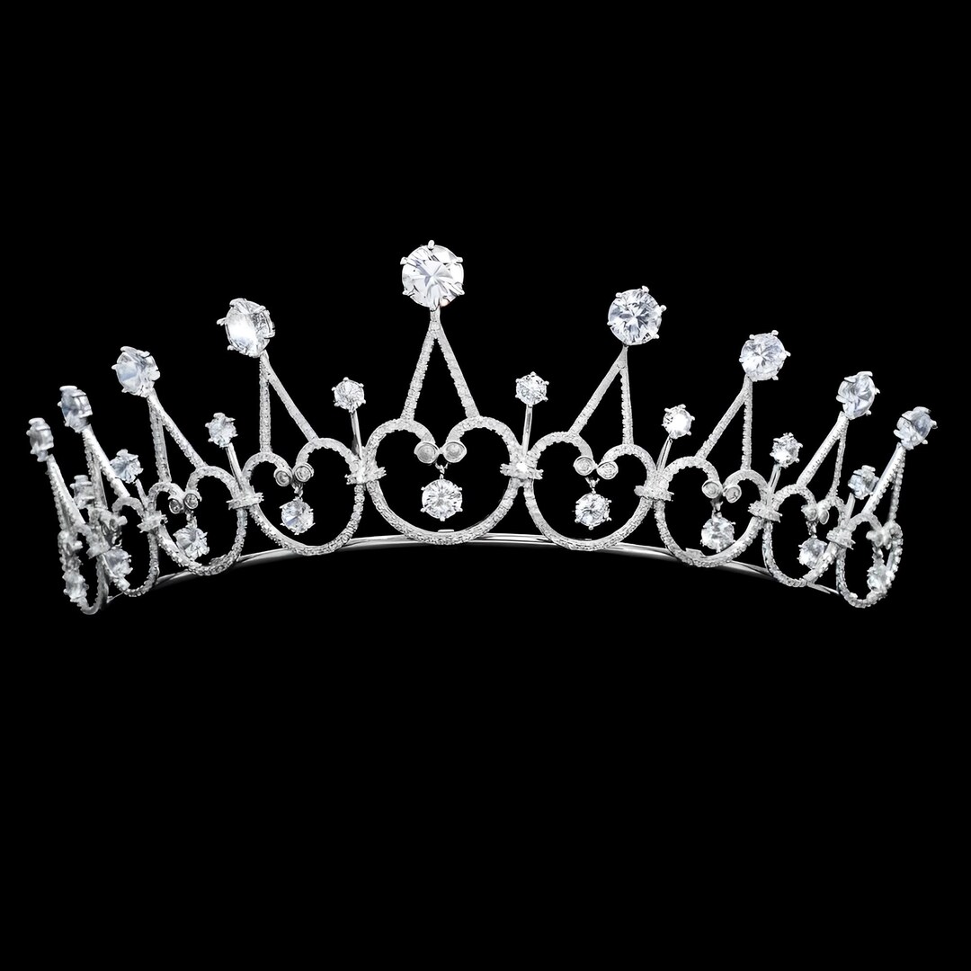 Minimal Royal Wedding Quinceañera Crown CZ Round Diamonds Geometrical ...