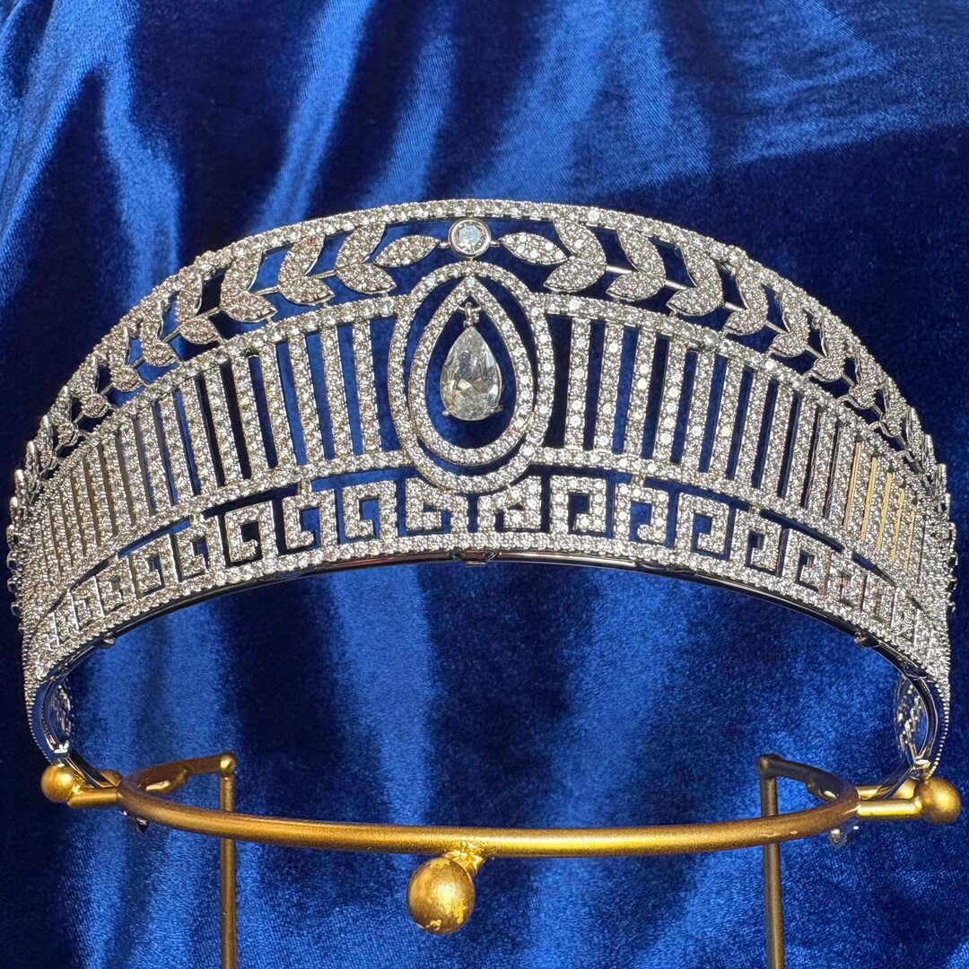 Modern Style Greek Details Wedding Crown Dangle Drop CZ Simulated ...