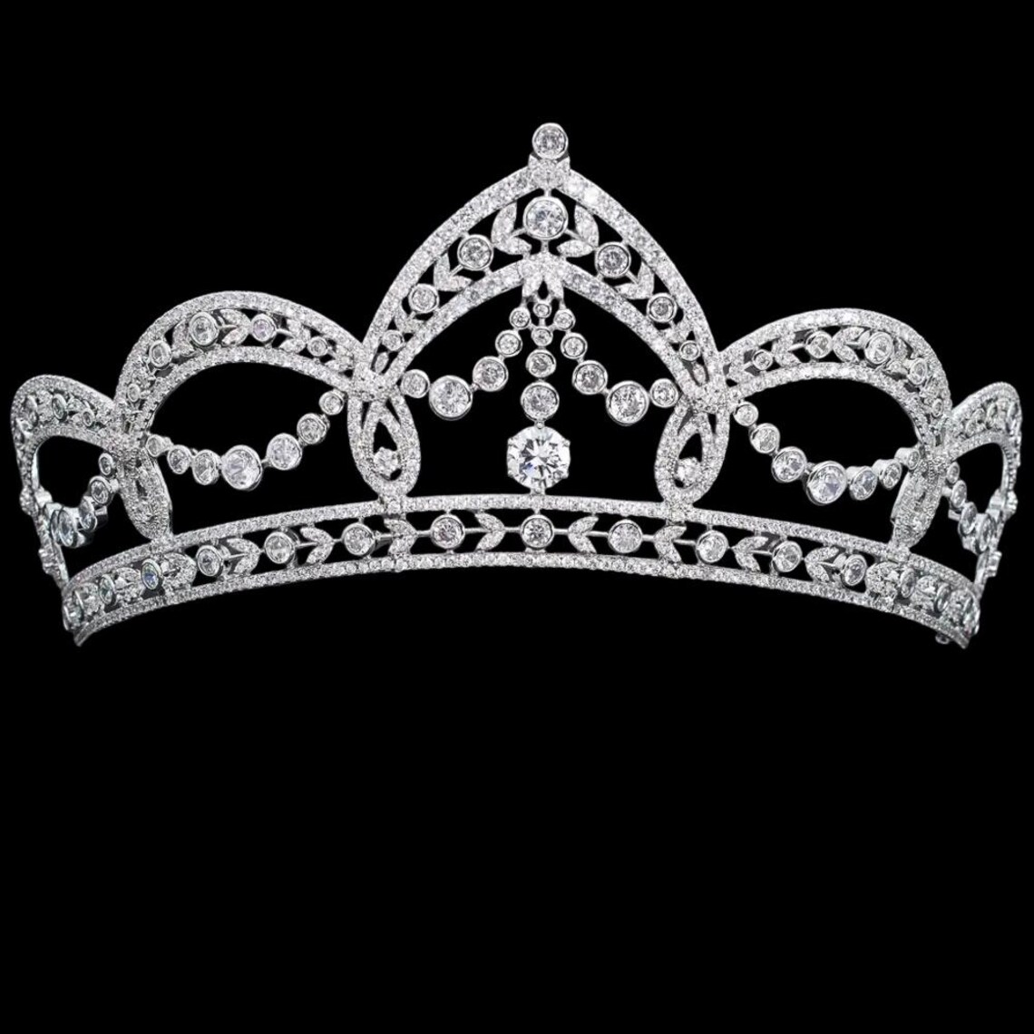 Art Deco Luxury Handmade Sparkling Cubic Zirconia Wedding Crown Baroque ...