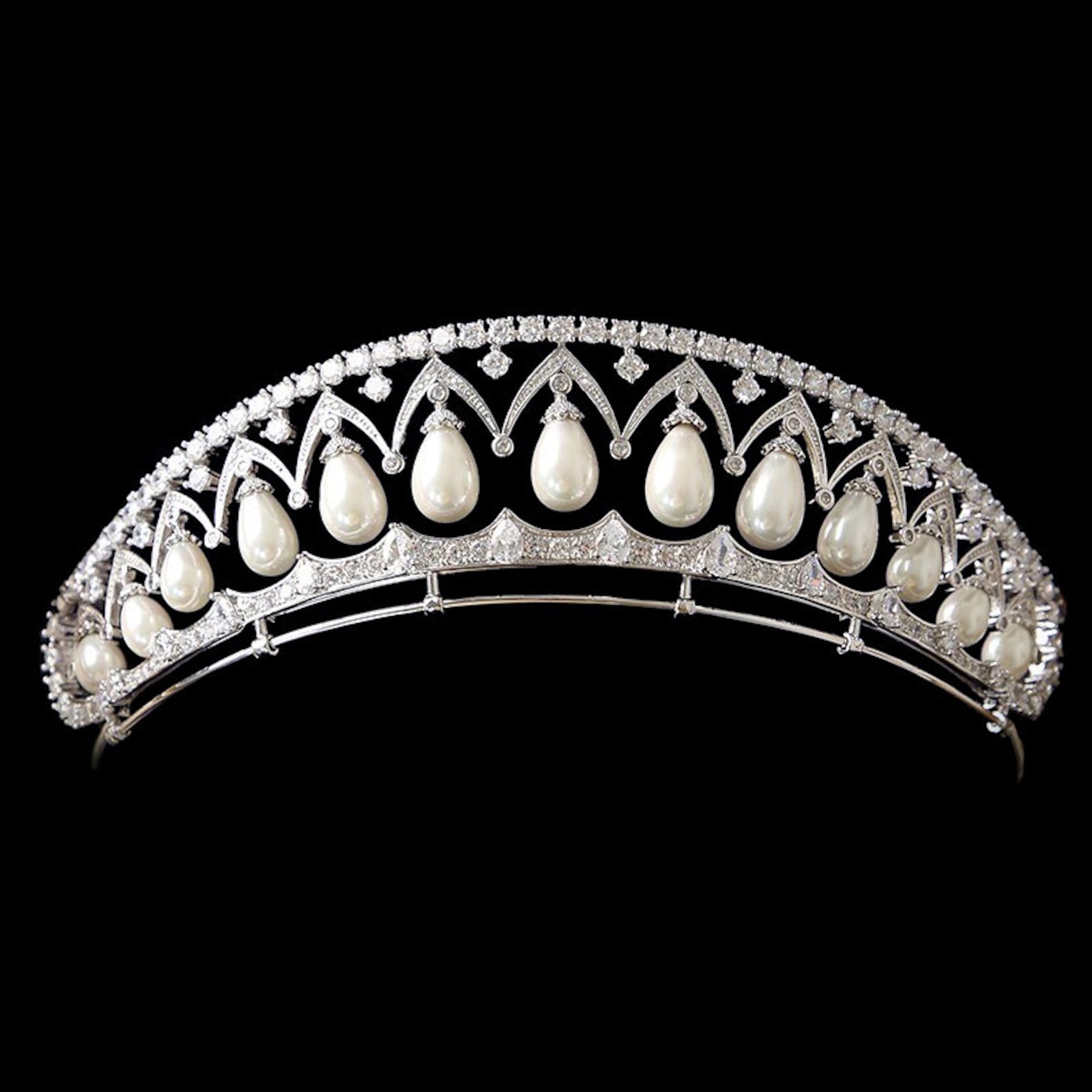 Pearl Wedding Tiara Handmade Luxury Lab Diamond Bridal Headpiece ...