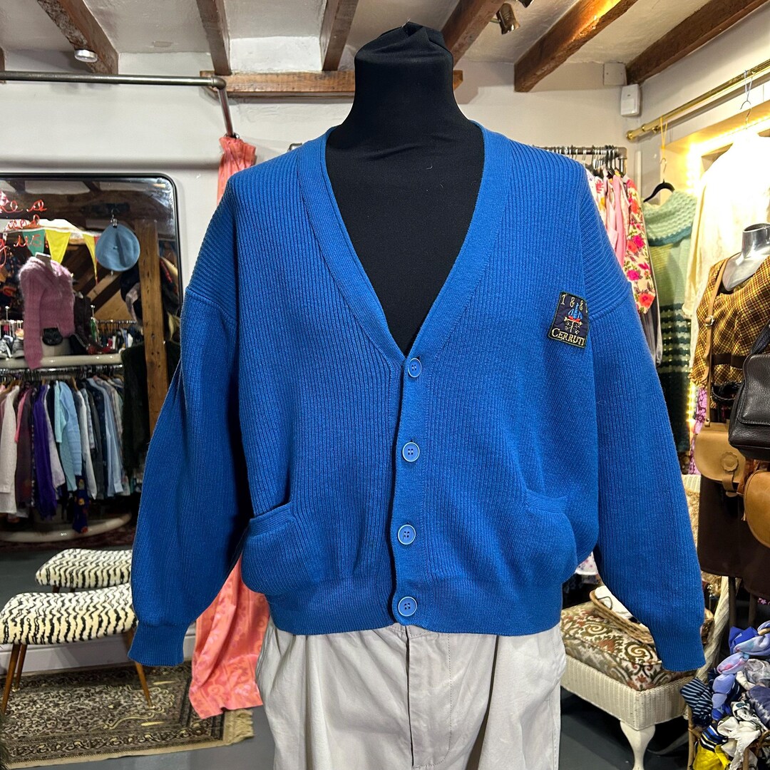 Vintage Blue 80s Wool Cardigan XL - Etsy