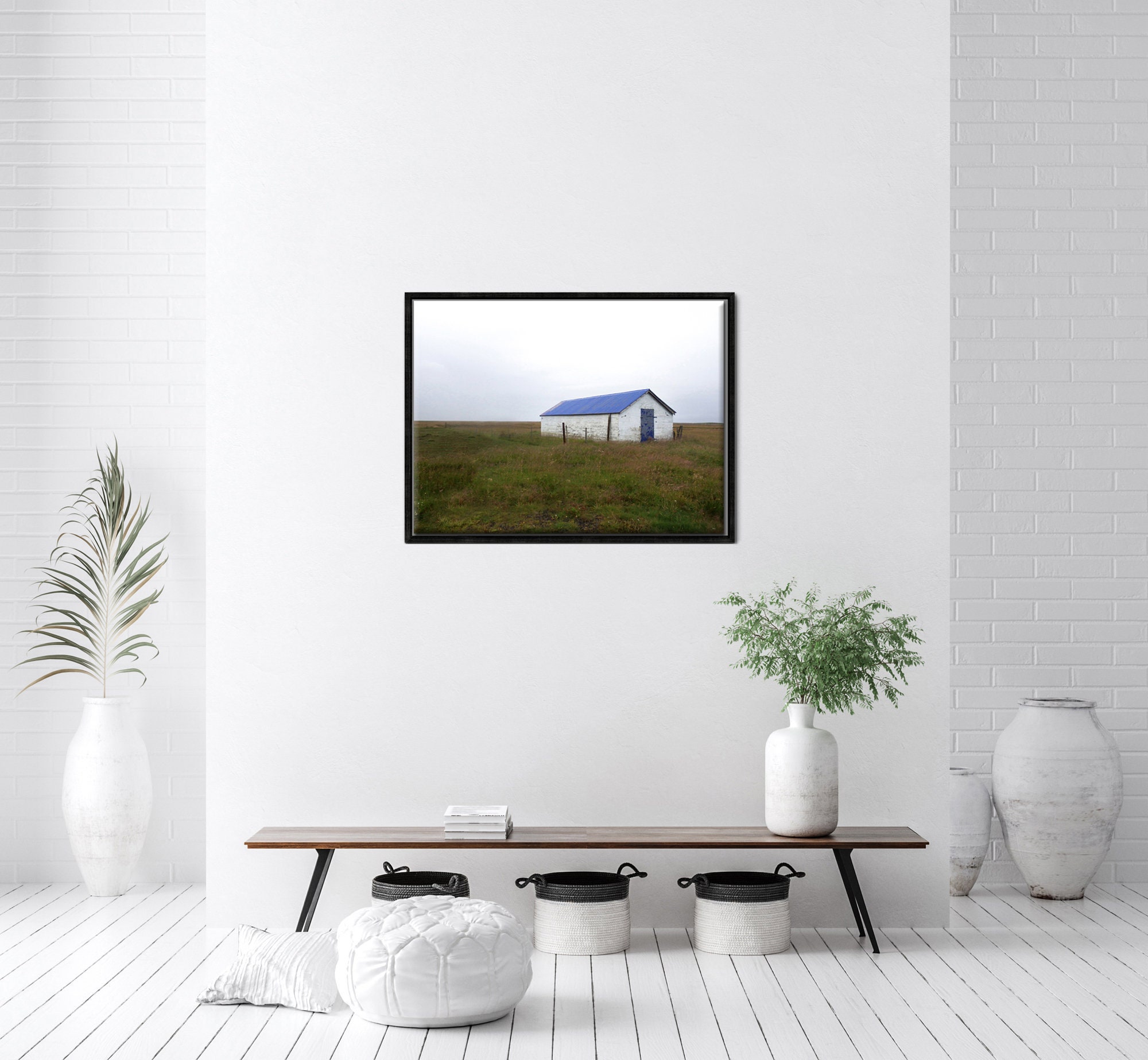 Iceland-iceland Barn-fine Art Photography Framed Canvas Print-blue Roof ...