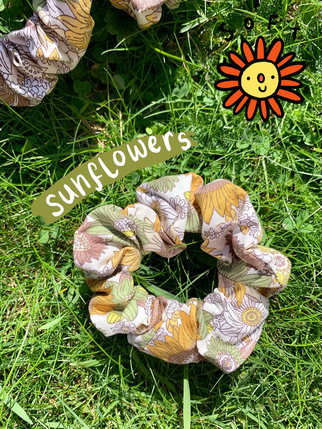 Sunflowers Scrunchies, Handmade Hair Accessories - Etsy UK