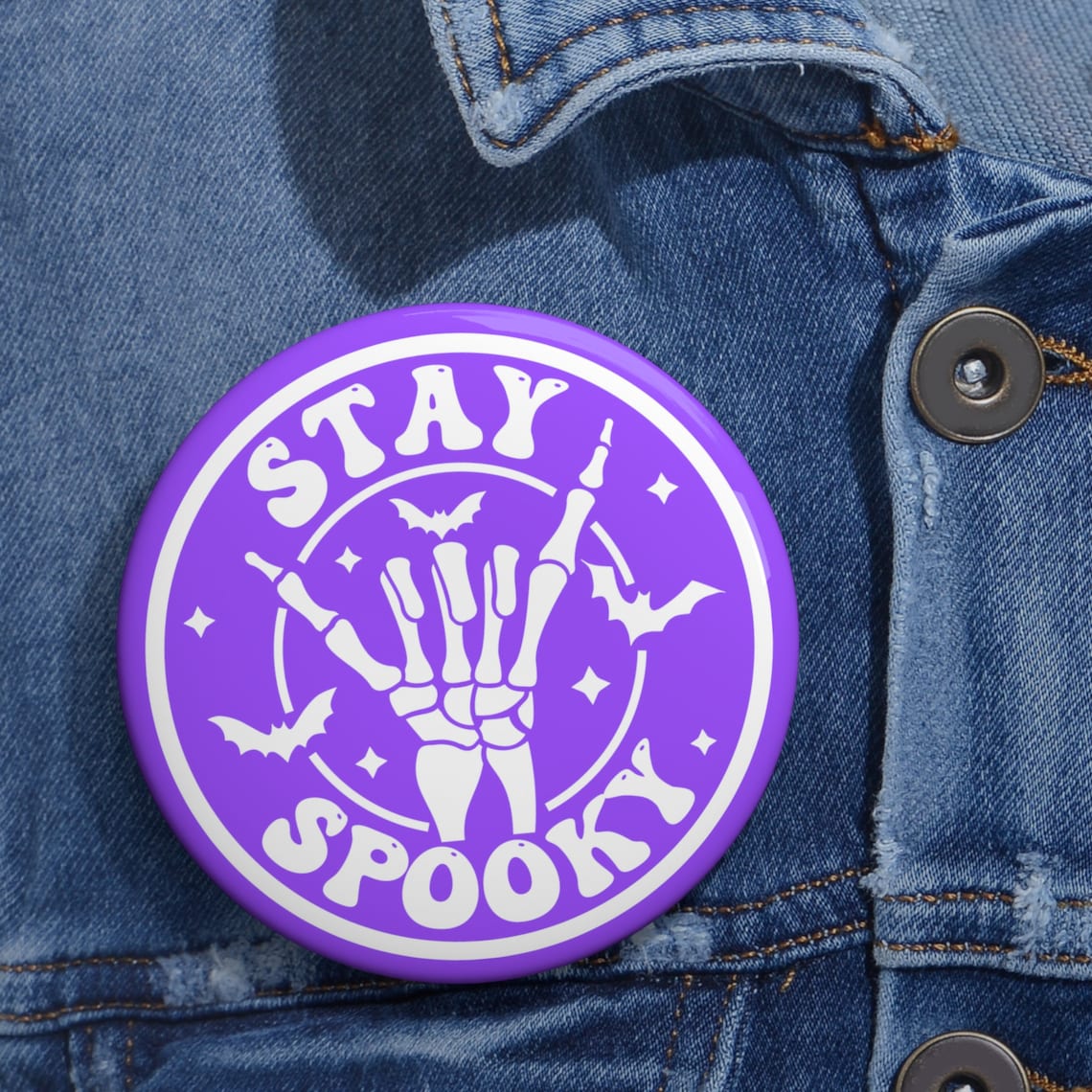 Stay Spooky Purple Skeleton Hand Pin Badge, Cute Buttons, Happy ...