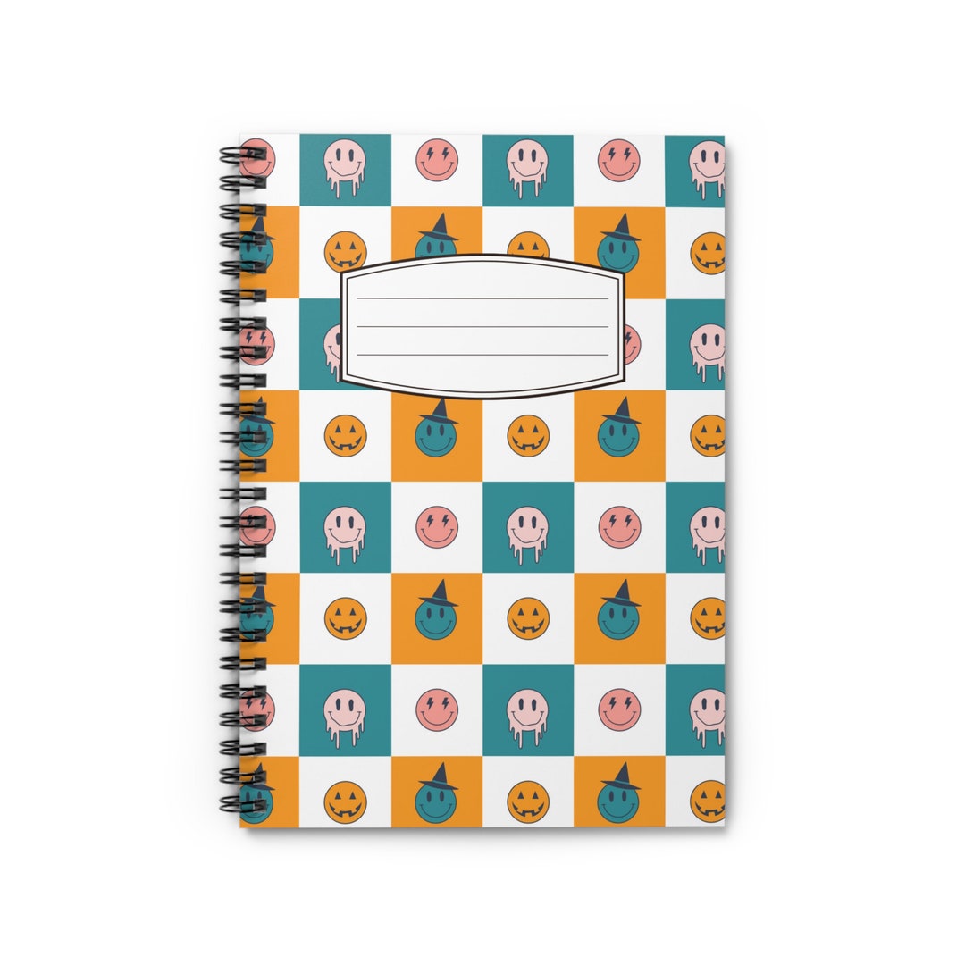 Smiley Faces Checkered Spiral Notebook, Ruled Line Journal, Halloween ...