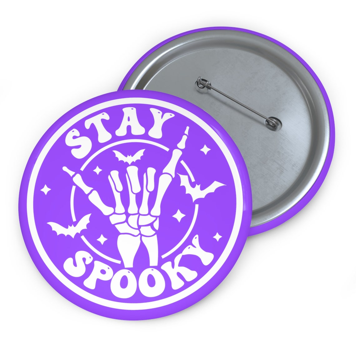 Stay Spooky Purple Skeleton Hand Pin Badge, Cute Buttons, Happy ...
