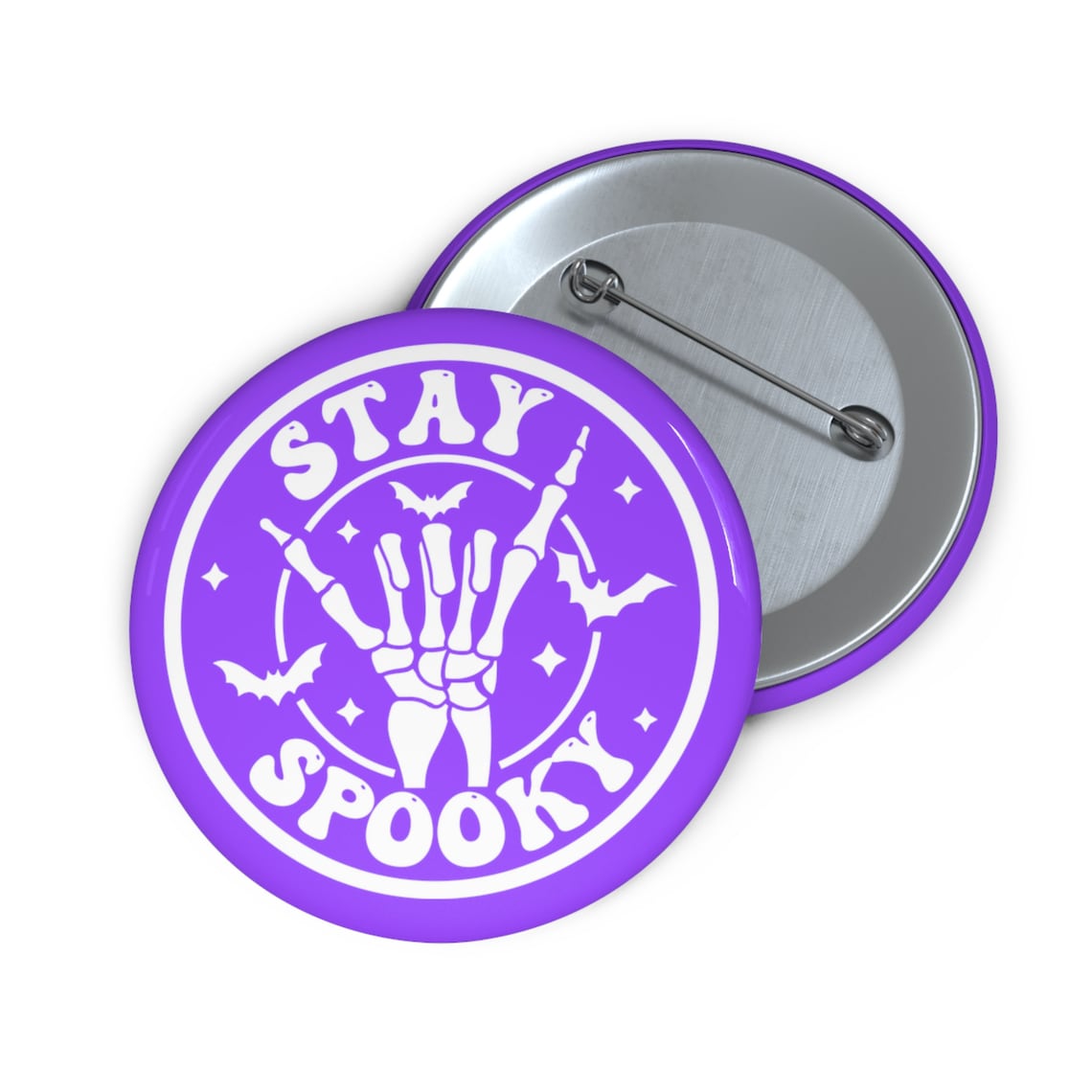 Stay Spooky Purple Skeleton Hand Pin Badge, Cute Buttons, Happy ...