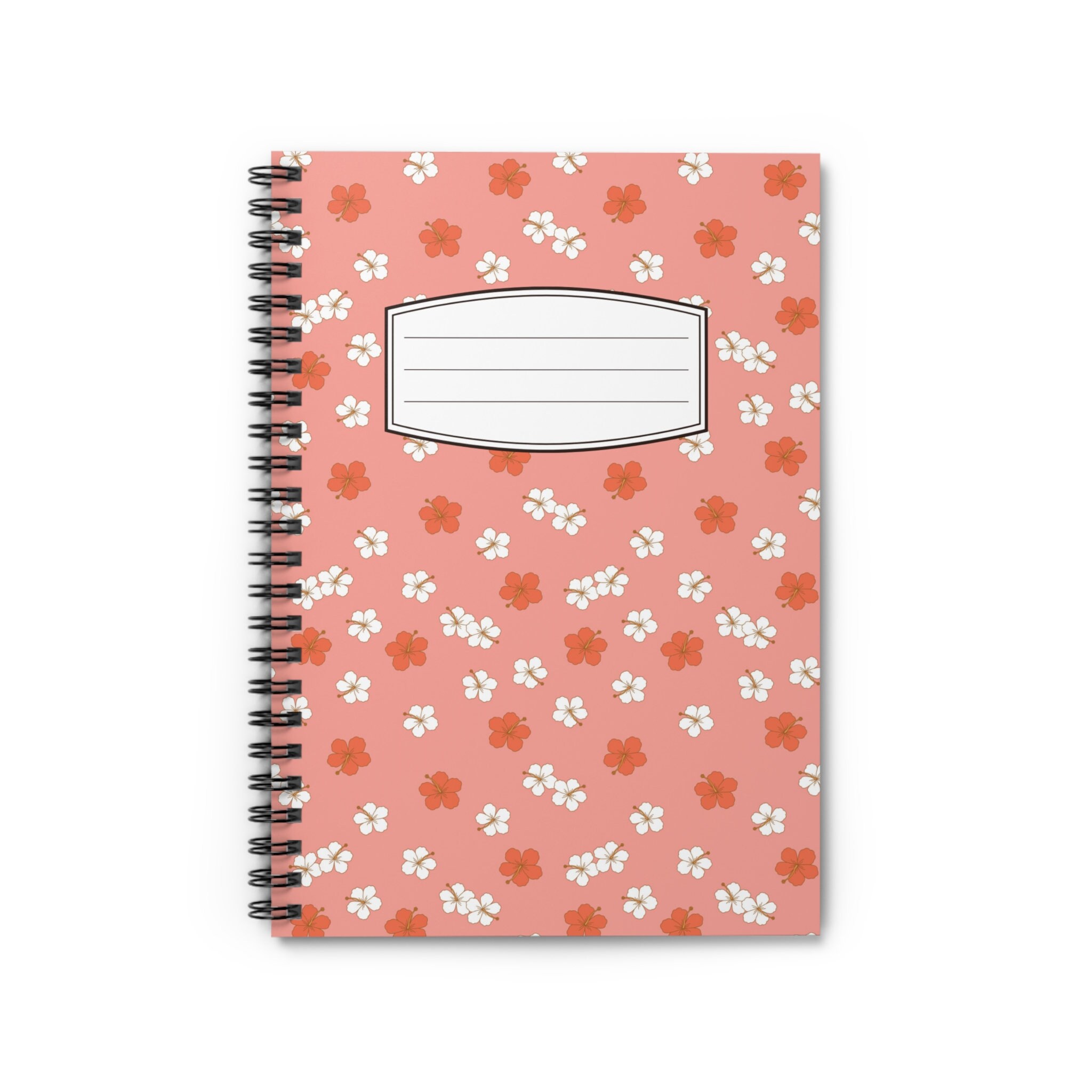 Pink Hibiscus Flower Retro Spiral Notebook, Ruled Line Journal, Boho ...