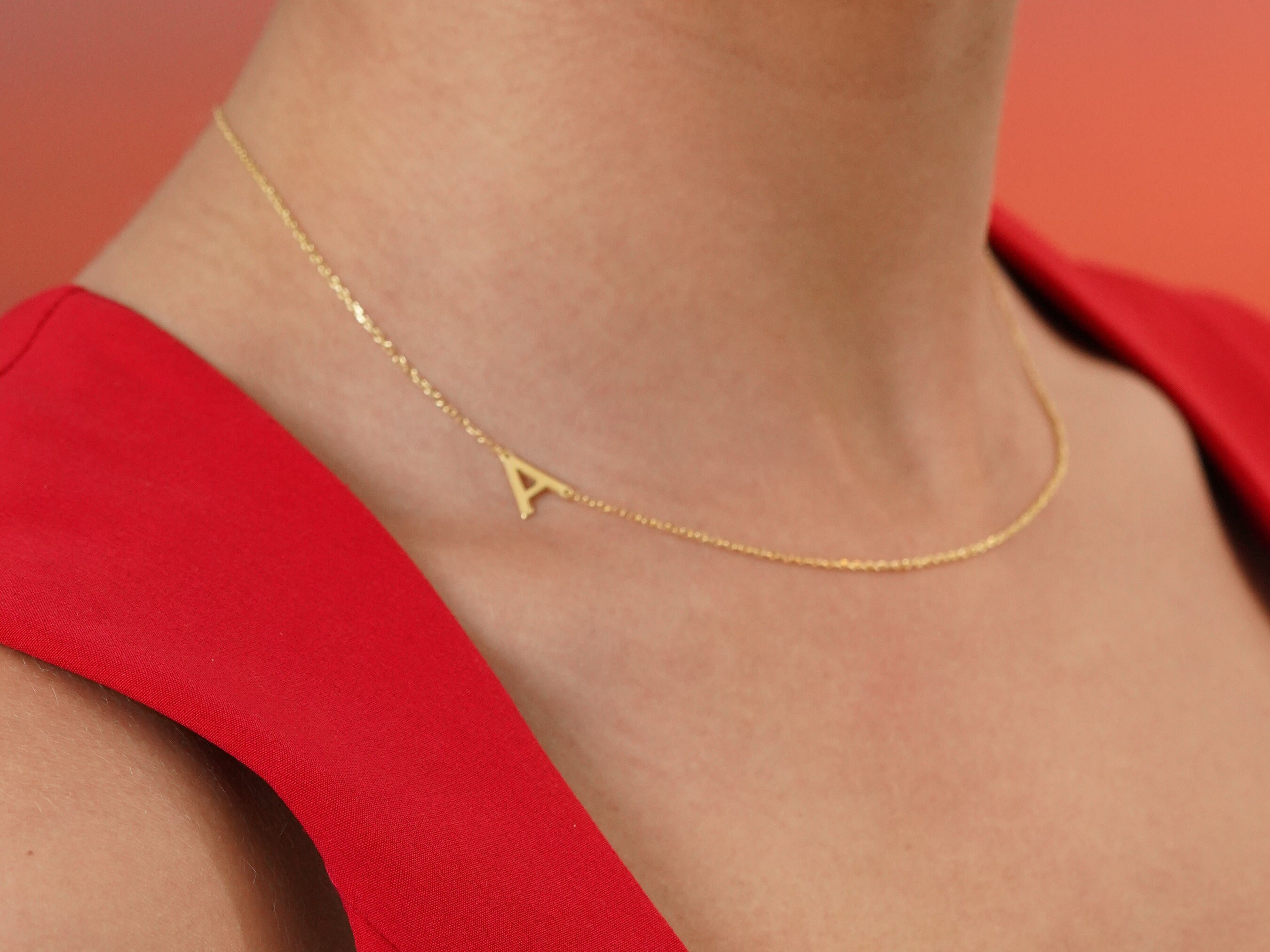 14 K Solid Letter Sideways Solid Gold Personalized Sideways - Etsy UK